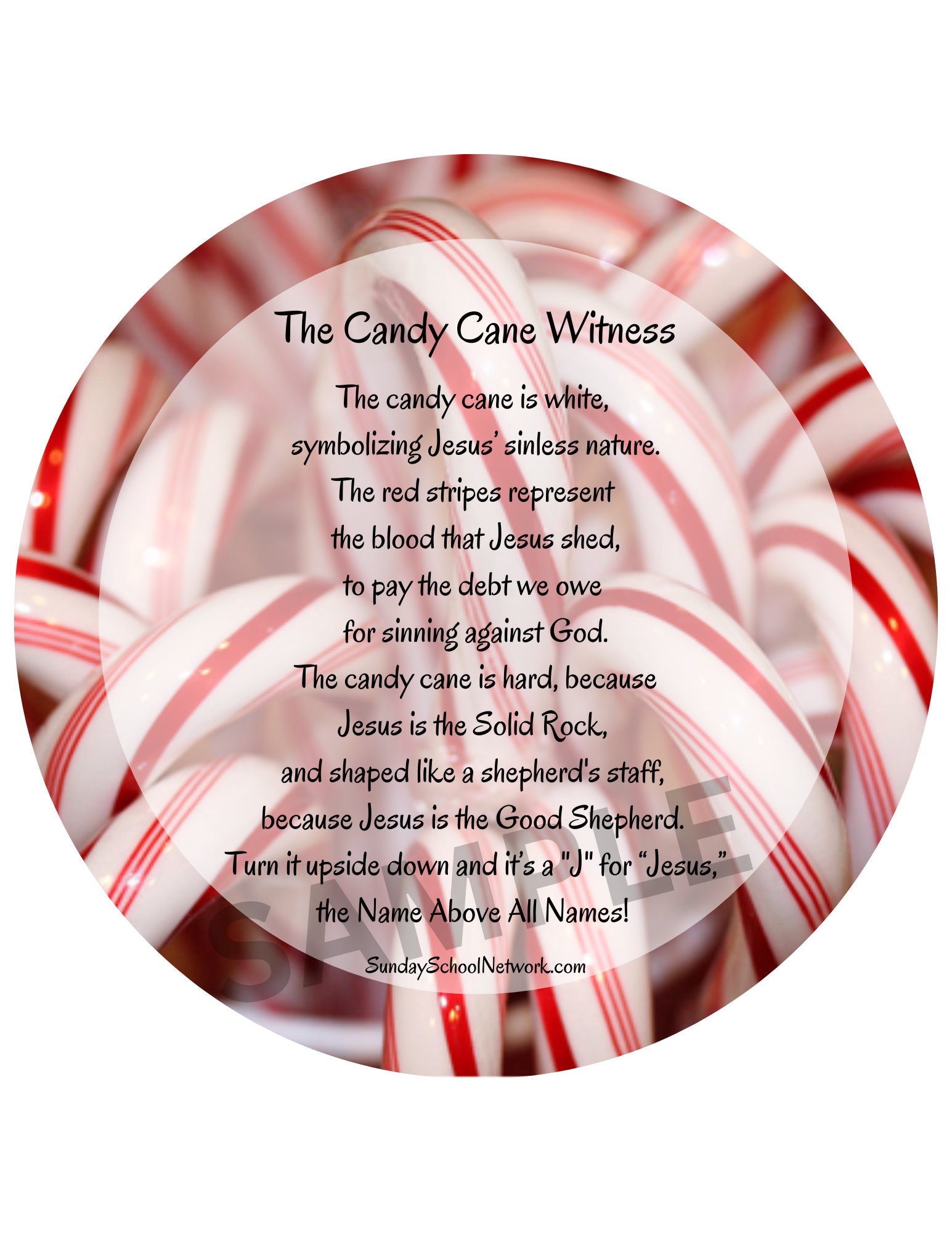 Candy Cane Message Card & Stickers: Religious Christmas Printable (PDF ...