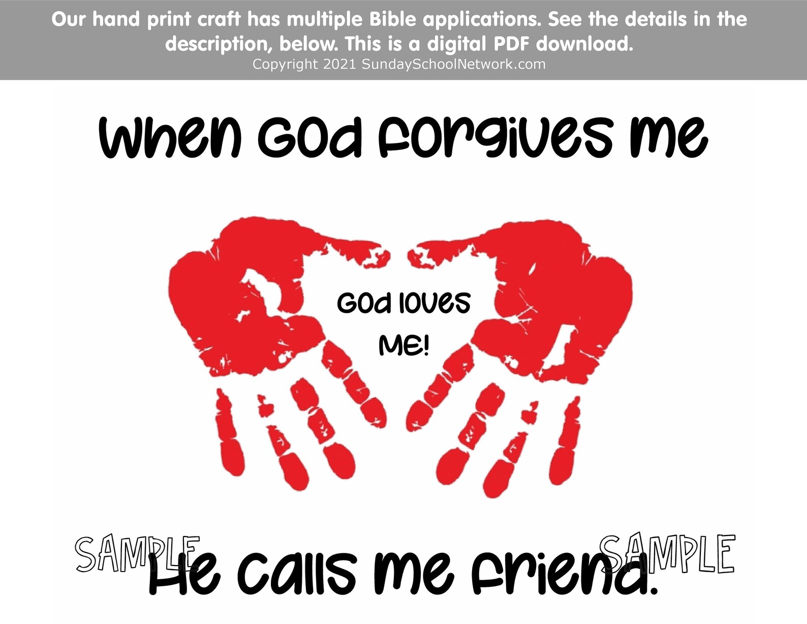 God Loves Me Handprint Craft: Sunday School Lesson (PDF) - Etsy