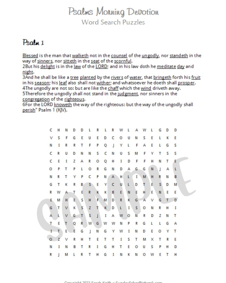 Psalms Word Search Puzzle: KJV Bible Activity (PDF Pattern) - Etsy