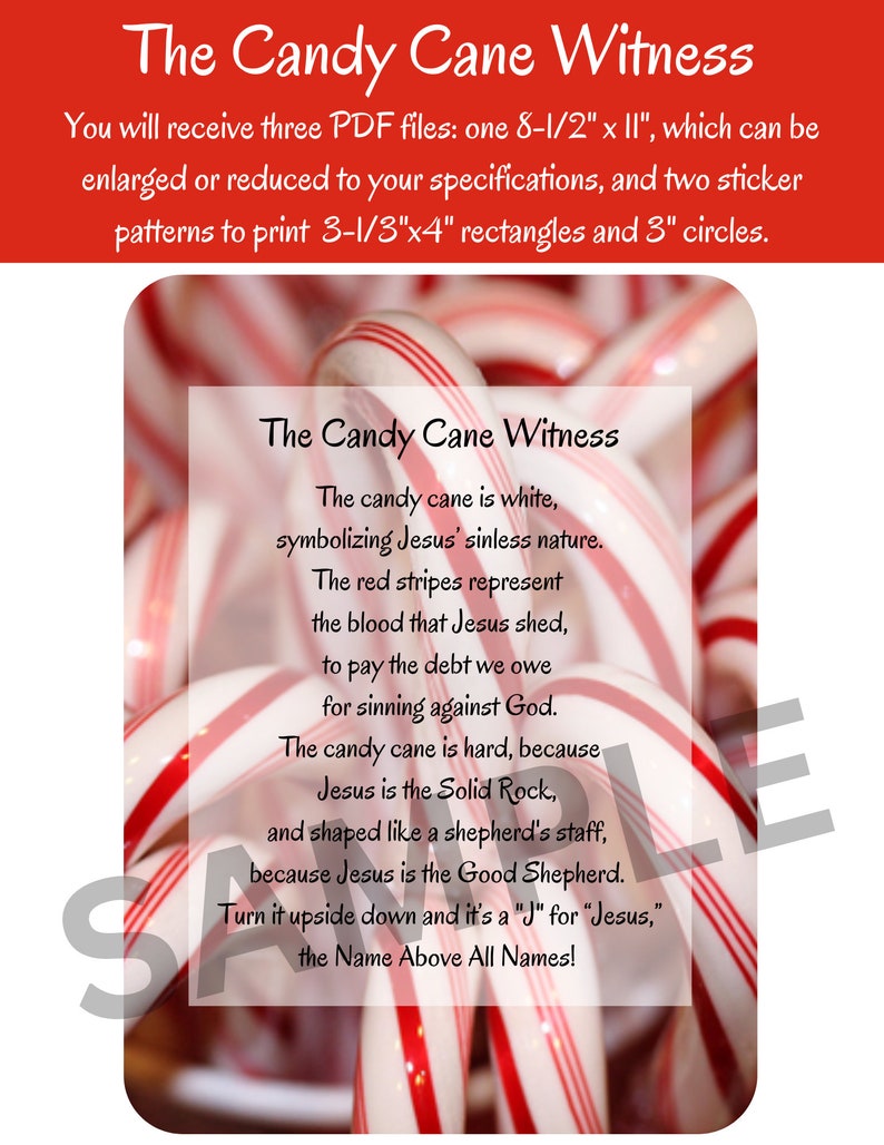 Candy Cane Message Card & Stickers: Religious Christmas Printable (PDF ...