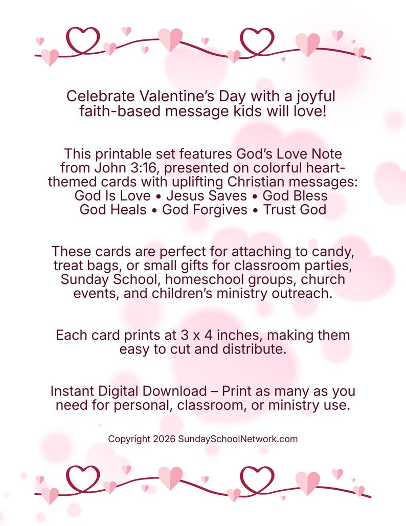 Christian Valentine Cards for Kids | Sunday School Printable (digital ...