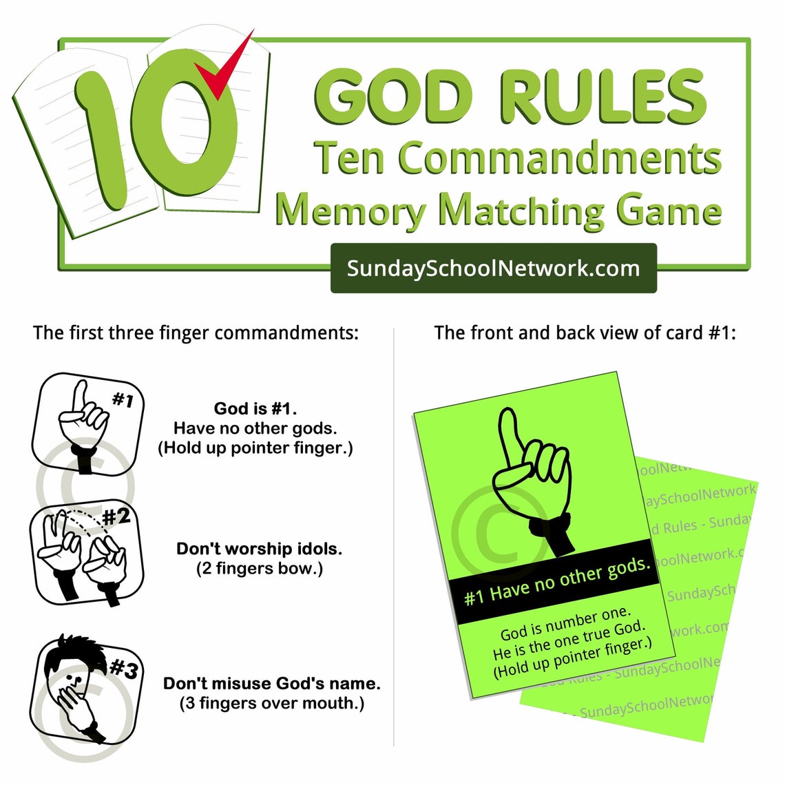 Ten Commandments, Bible Game, Memory Matching Game, Sunday School ...