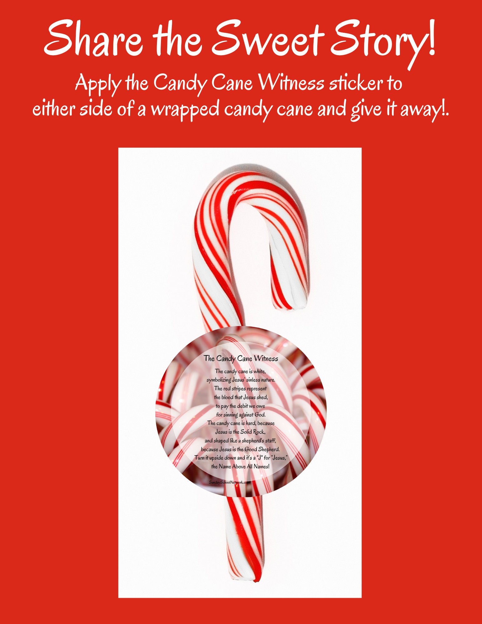 Candy Cane Message Card & Stickers: Religious Christmas Printable (PDF ...
