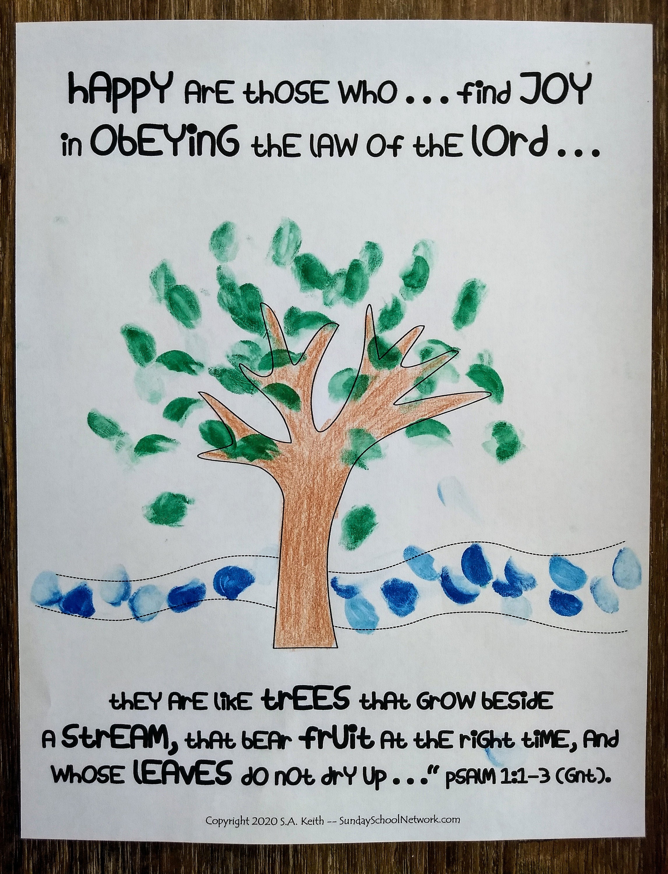 Bible Craft, Psalm 1 Bible Lesson Fingerprint Art for Kids Preschool ...