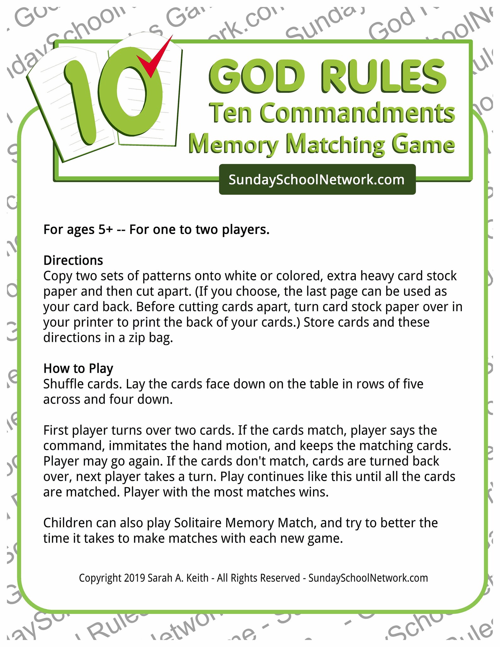 Ten Commandments, Bible Game, Memory Matching Game, Sunday School ...