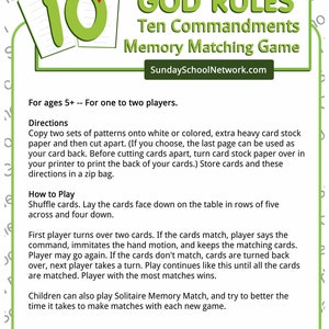 Ten Commandments, Bible Game, Memory Matching Game, Sunday School ...