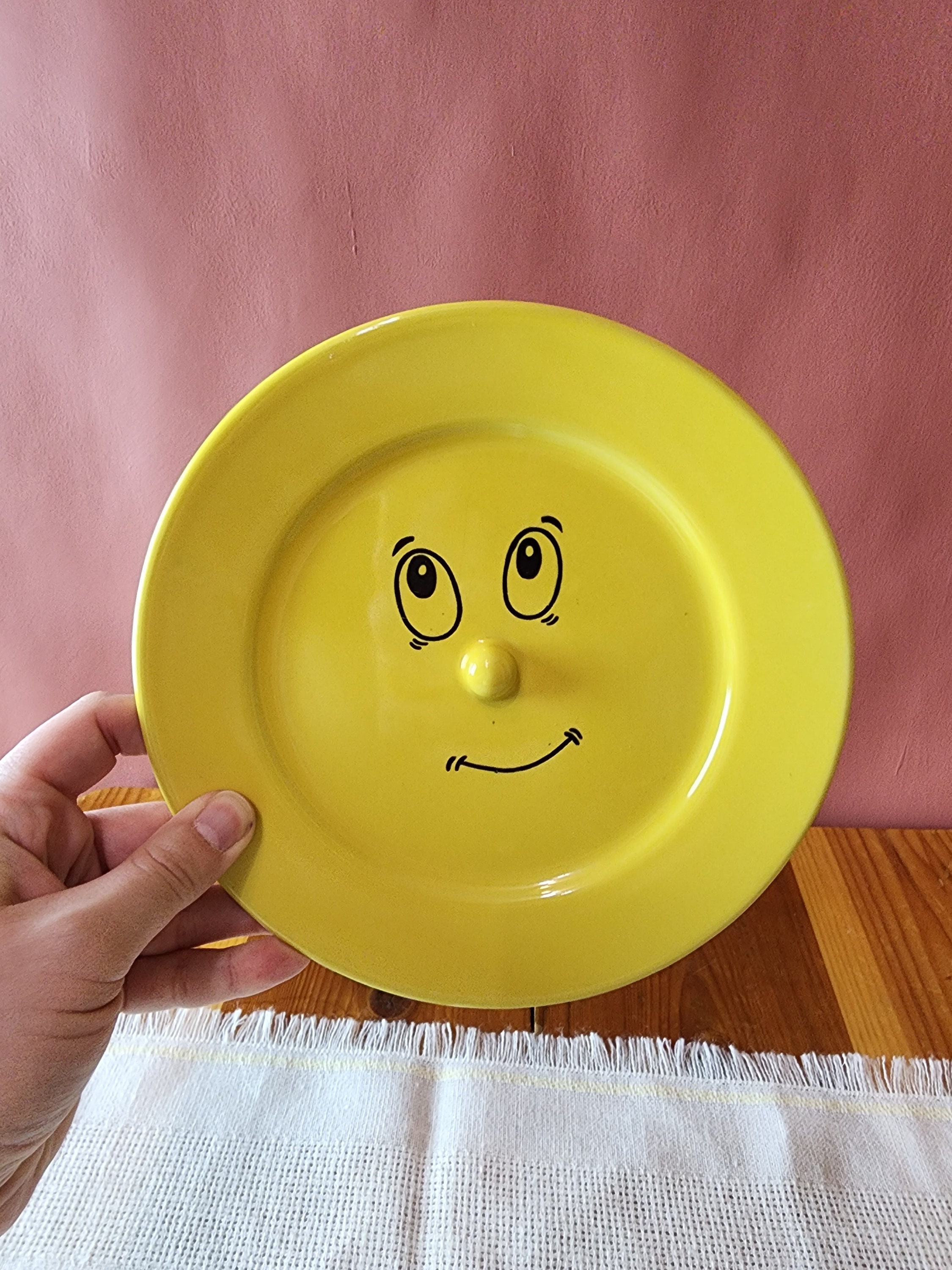 Yellow Ceramic Smiley Face Plate - Etsy