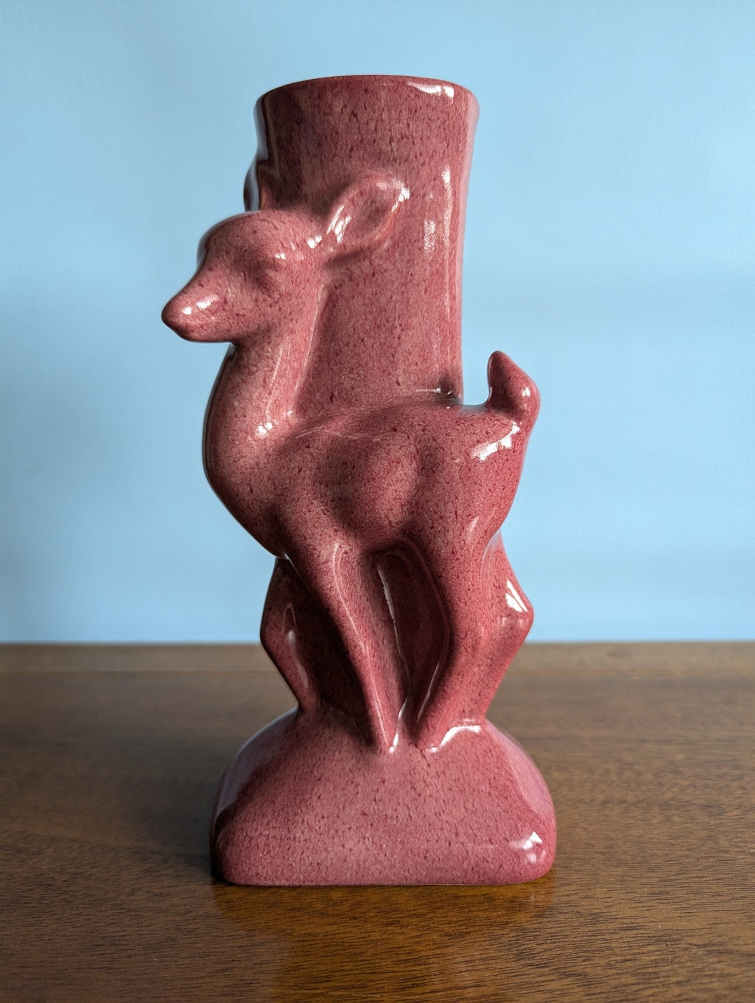 Dryden Doe/fawn/deer Ceramic Vase 1950s 1960s Burgundy Pink 7X Art ...