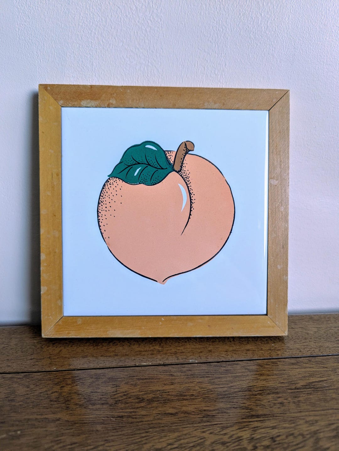 Framed Ceramic Tile With Peach Design - Wall Hanging - Etsy