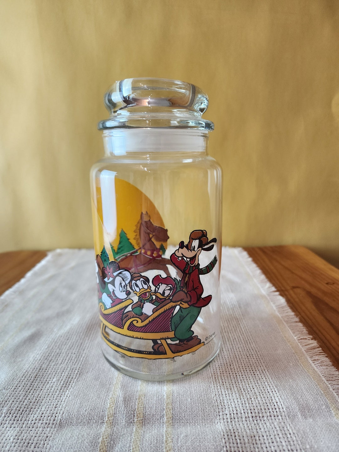Vintage Disney Christmas Anchor Hocking Glass Canister Ft Mickey ...
