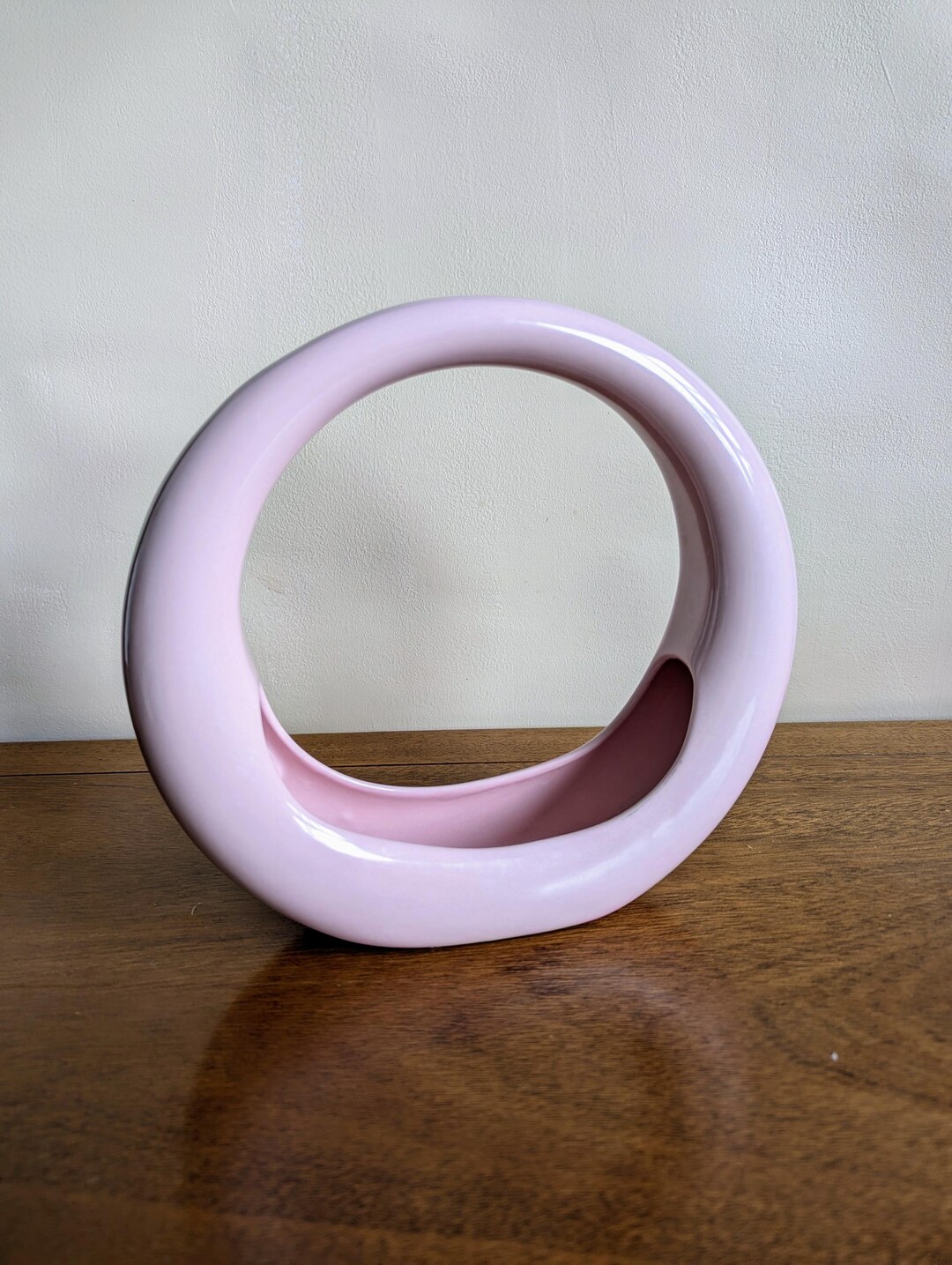 Vintage Ceramic Pastel Pink Ring Vase, Retro 1980s Loop Vase Circular ...