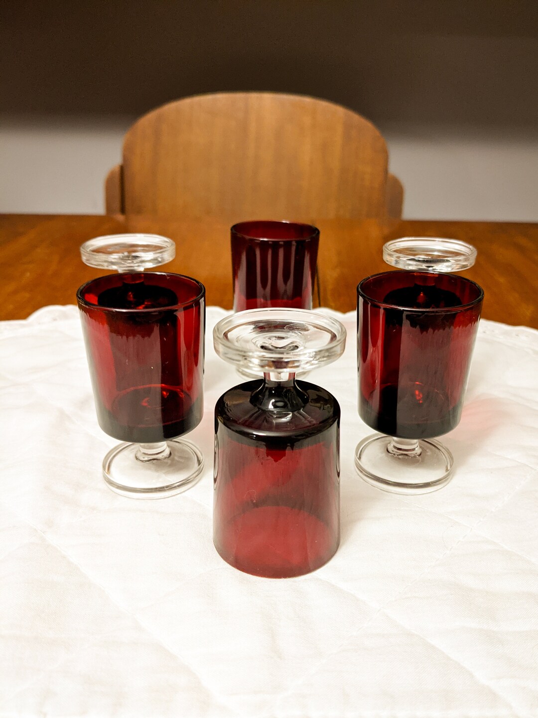 Set of 6 Vintage Red Luminarc Shot Glasses Cranberry Glass Red France ...