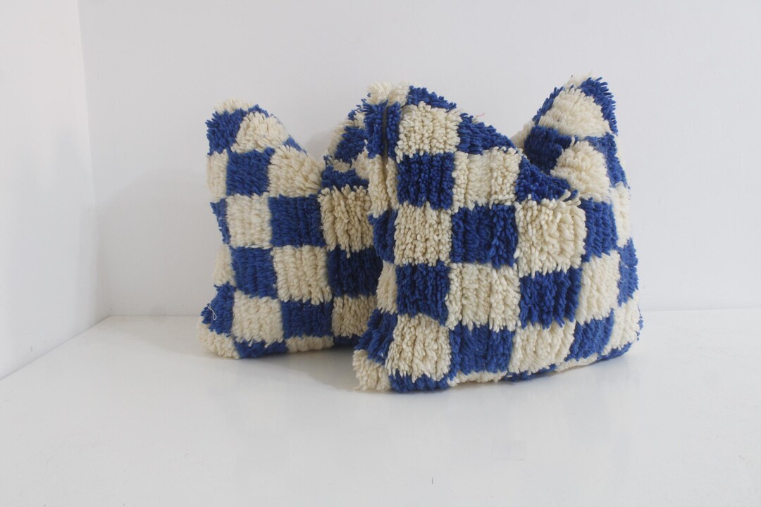 Juego de dos (2) almohadas marroquíes a cuadros, almohadas cuadradas a ...