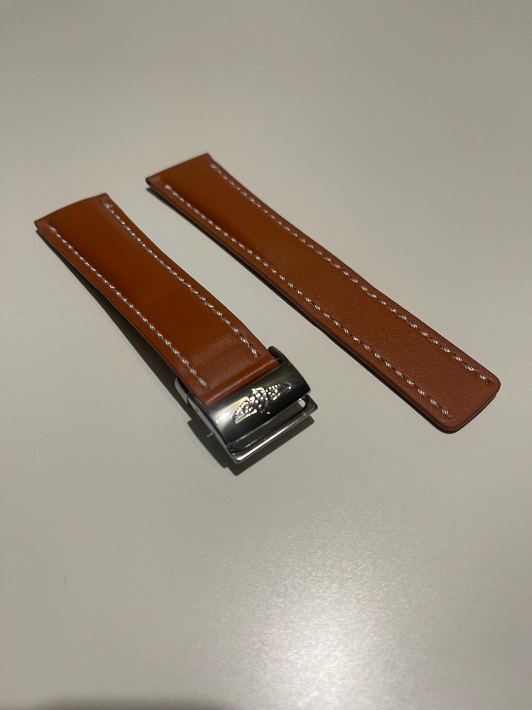 24mm Light Brown Breitling Bracelet, Band Replacement Leather Strap ...