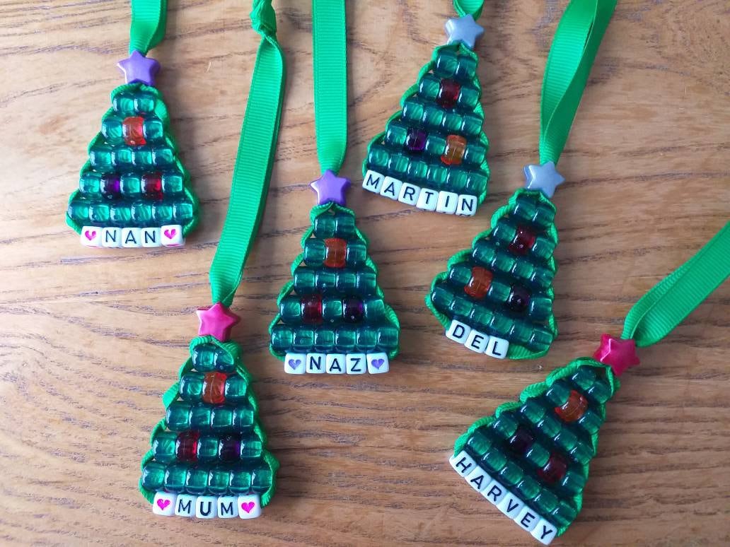 Handmade Personalised Beaded Christmas Tree Decoration | Etsy UK