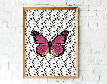 Pink Butterfly Side Profile Watercolor Wall Art Digital Printable ...