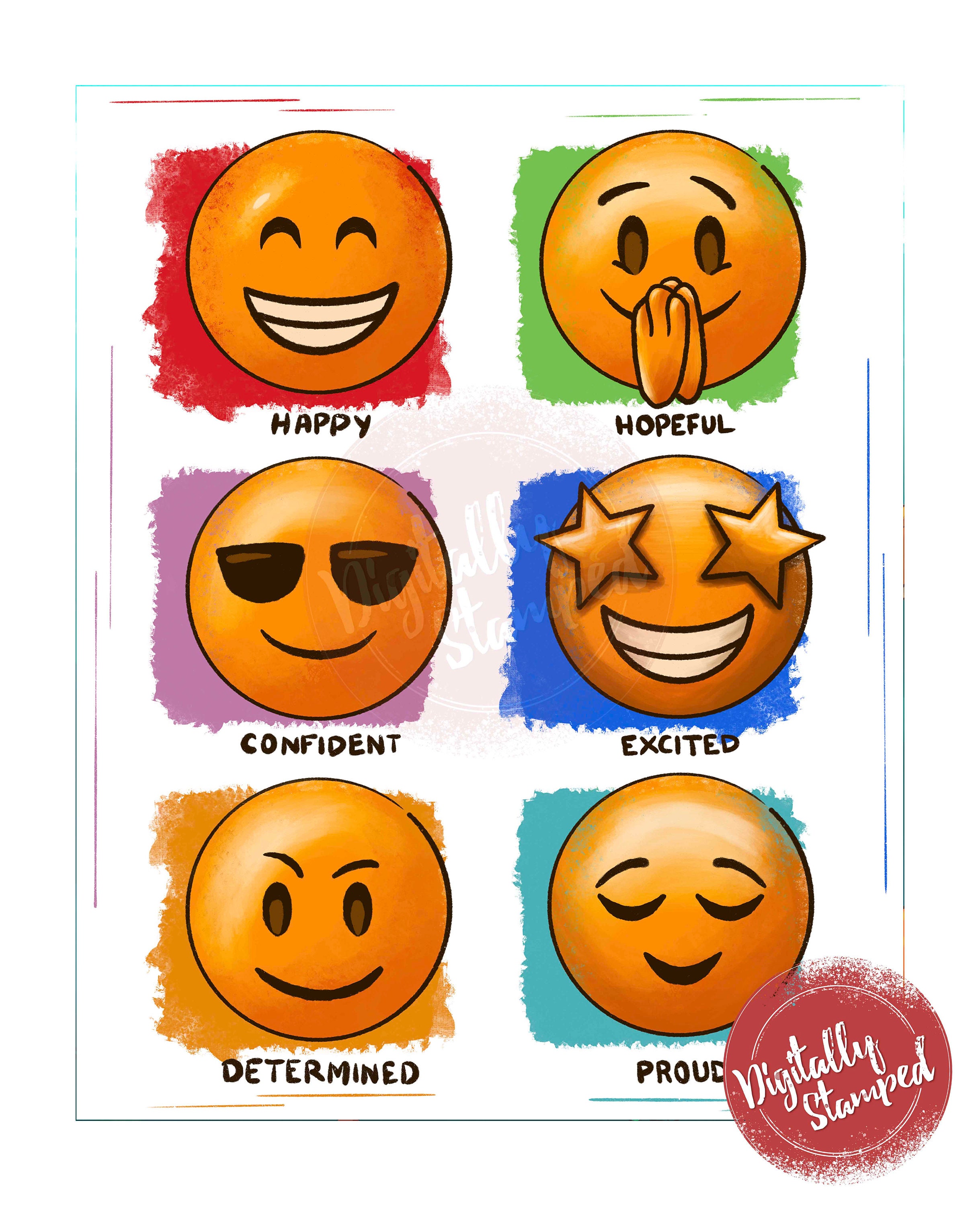 Emotions and Feelings Emojis Chart, Set of 2, Nursery Wall Print ...