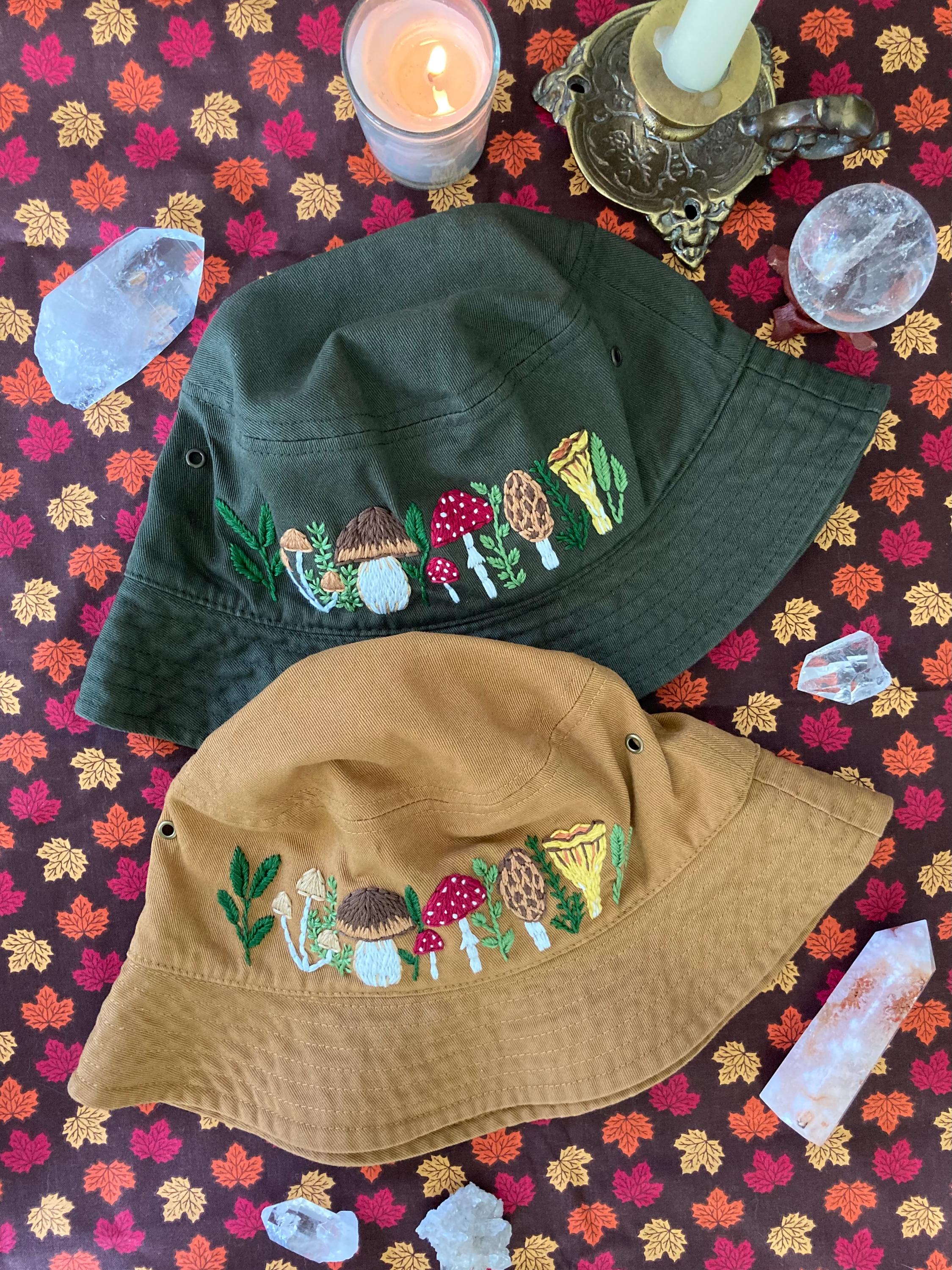 Mushroom Forager Embroidered Bucket Sun Hat Fungi Lover Cottagecore ...
