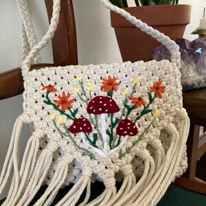 Mushroom Floral Embroidered Bag Handmade Macrame Cross Body Purse ...