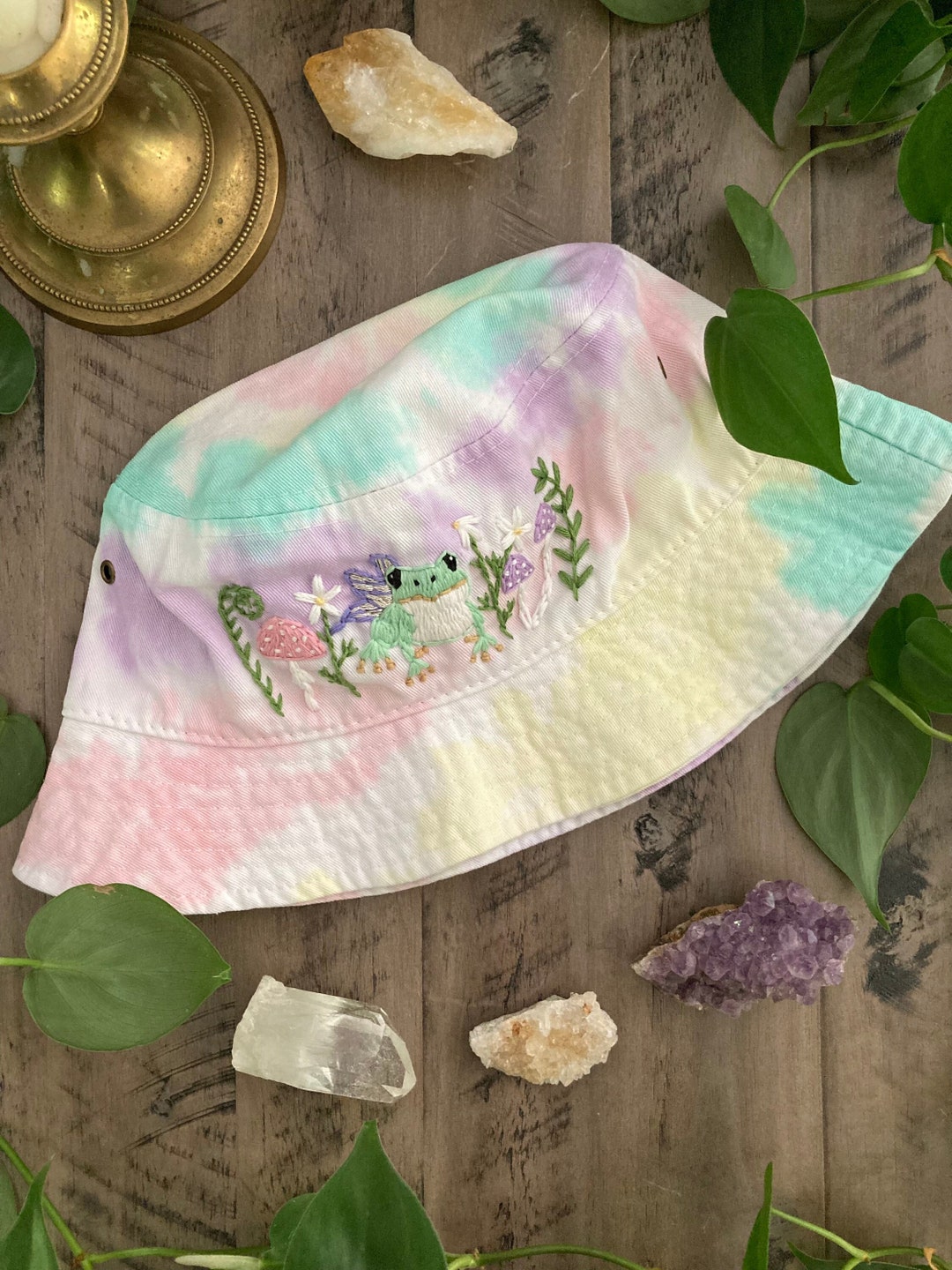 Frog Fairy Embroidered Bucket Sun Hat Forestcore Cottagecore Fairycore ...