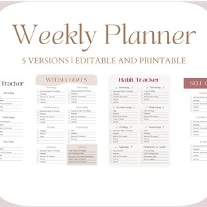 5 Printable Weekly Habit Trackers | Editable With Canva | Weekly Goals ...