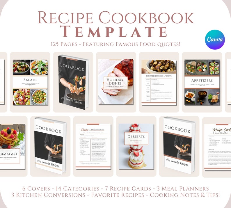DIY Recipe Cookbook Template | Canva, Food Quotes (digital Download) - Etsy