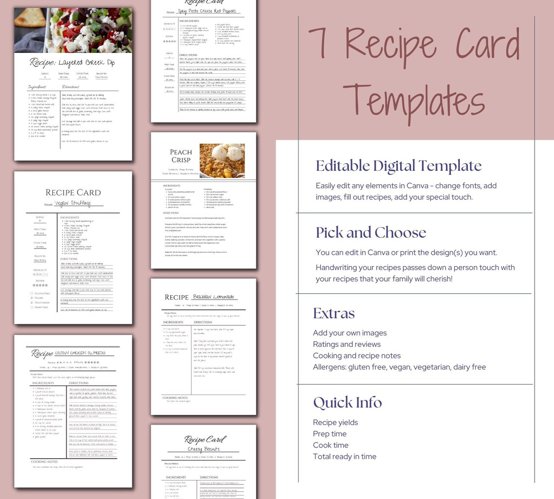 Printable Recipe Card Digital Recipe Card Recipe Page 8.5 X 11 Recipe ...