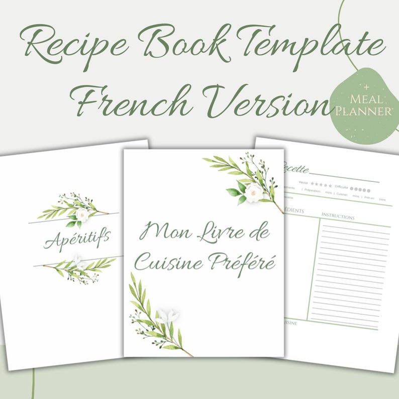 French Version of Printable Cookbook Template | Digital Recipe Book ...