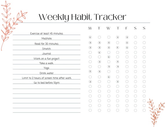 Printable Weekly Goal Tracker Printable Weekly Habit Tracker - Etsy