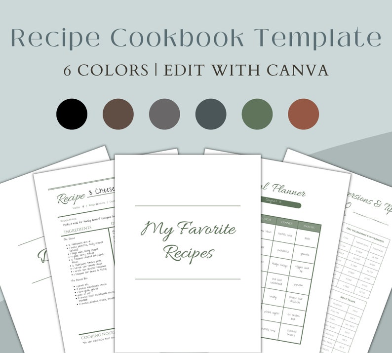 6 Simple Cookbook Templates, Dark Colors | Customizable Canva Template ...