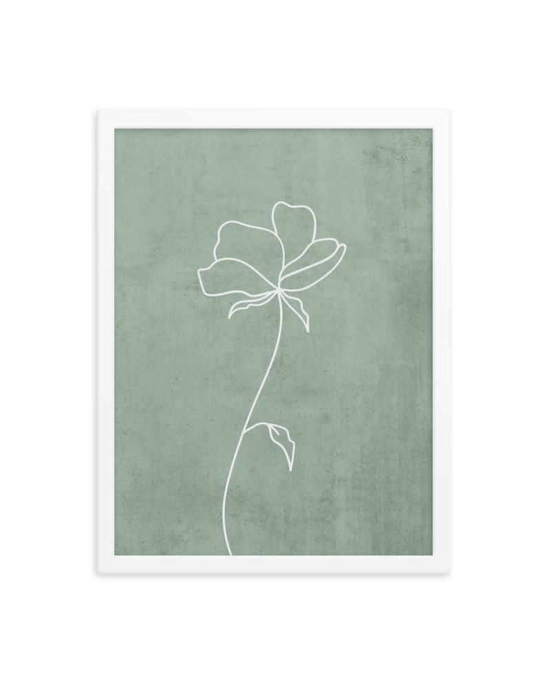 Sage Green Flower Line Art Framed Wall Decor | Dainty Flower Wall Art ...