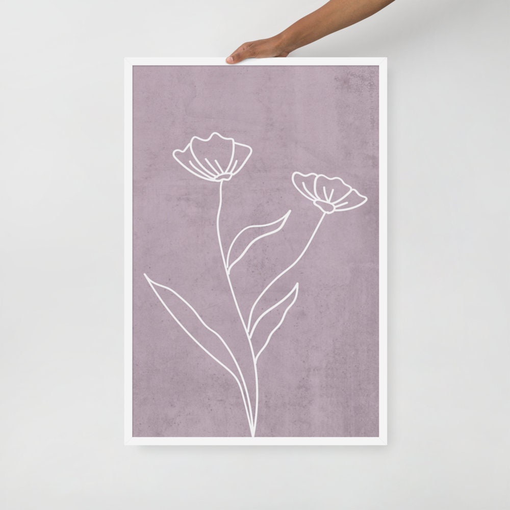 Purple Flower Line Art Framed Wall Decor - Etsy