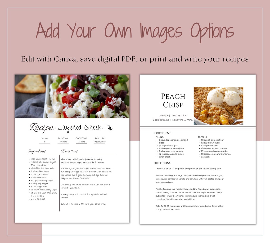 Printable Recipe Card | Digital Recipe Card | Recipe Page 8.5 X 11 ...