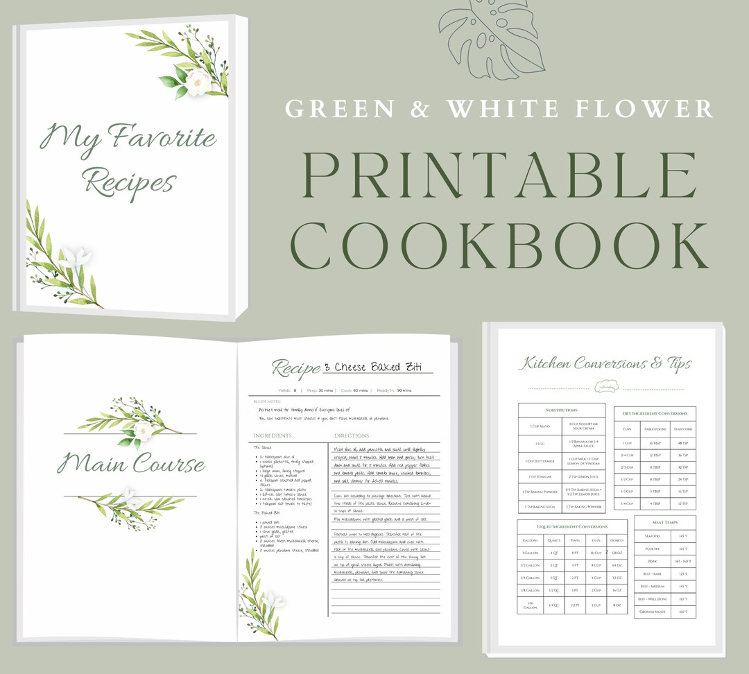 Recipe Book Template | Printable Cookbook (digital Download) - Etsy