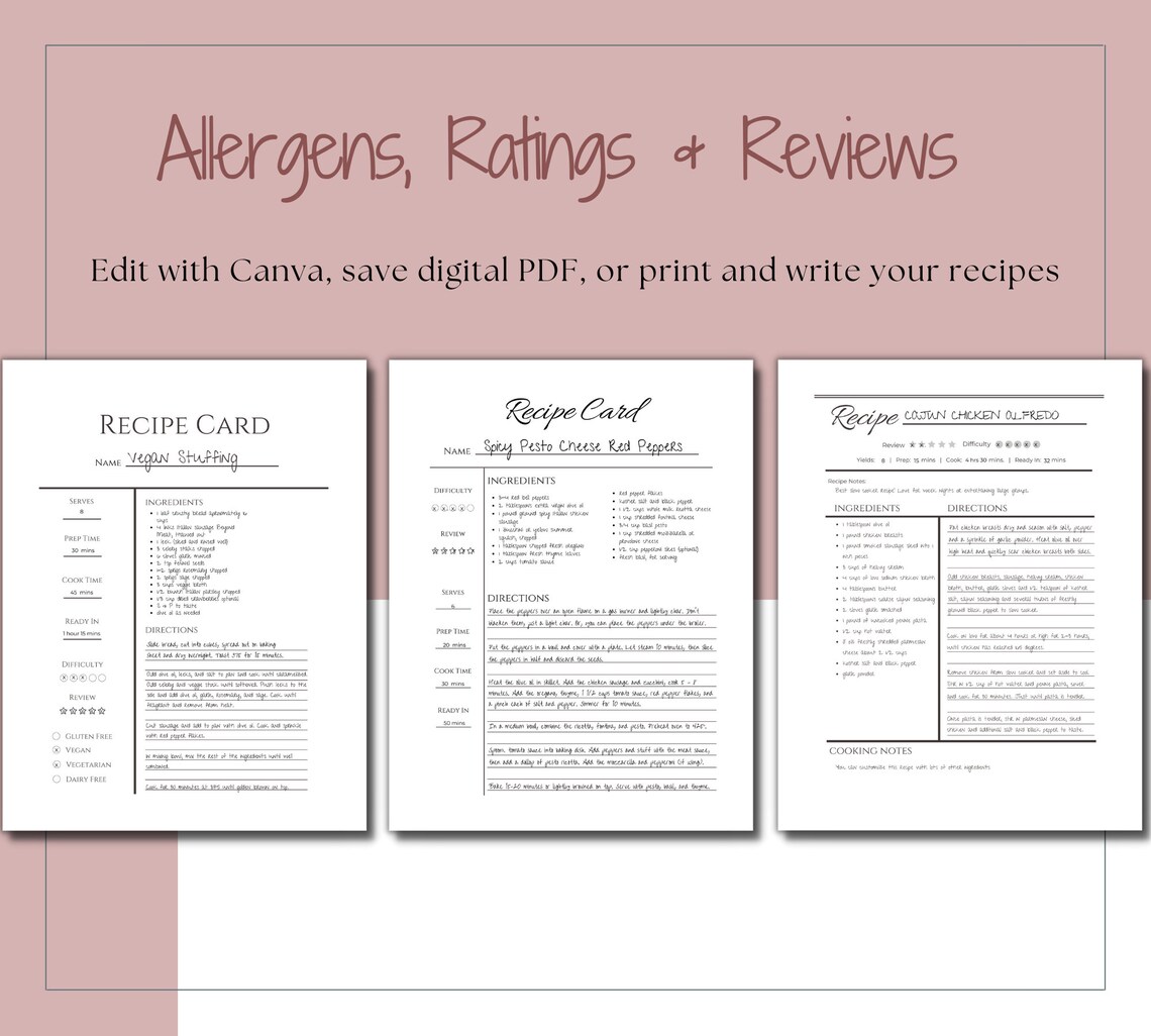 Printable Recipe Card | Digital Recipe Card | Recipe Page 8.5 X 11 ...