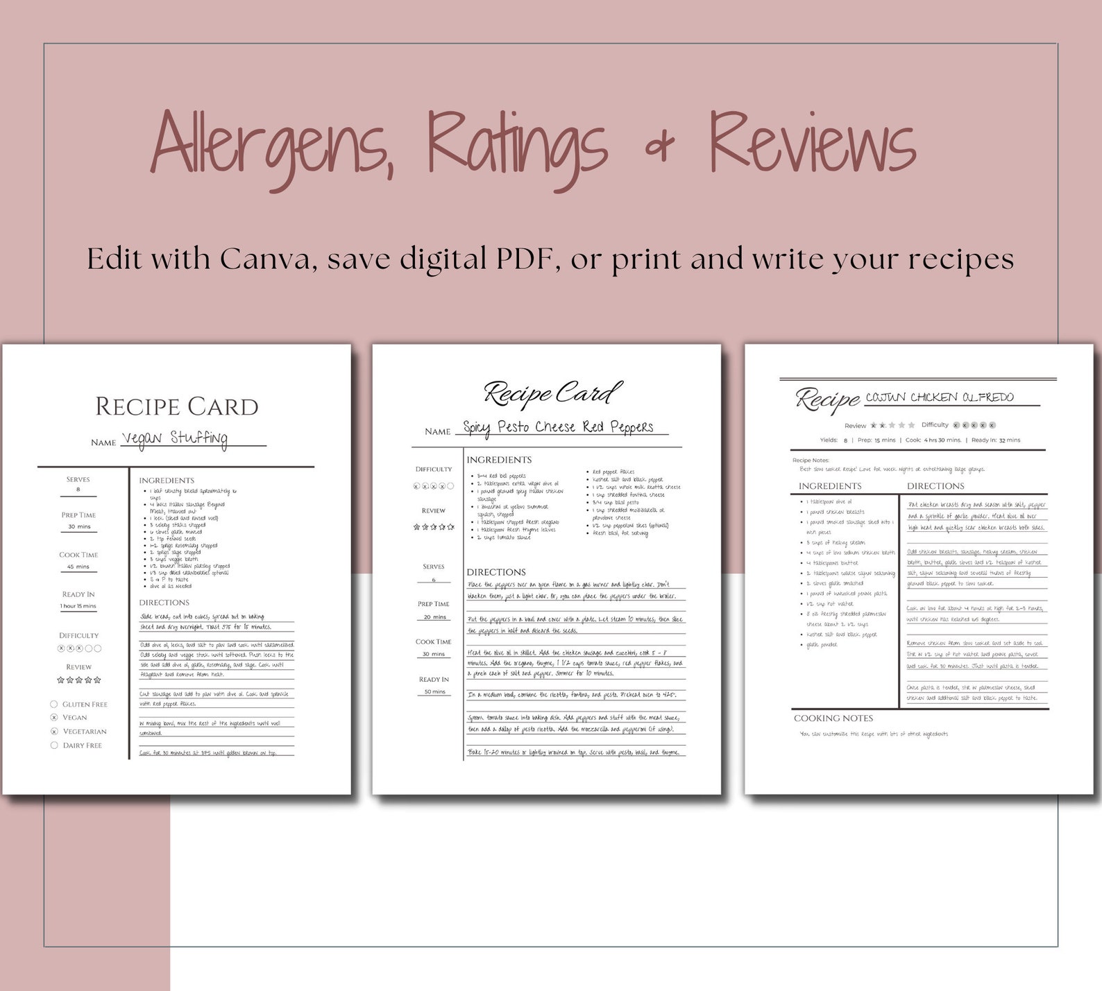 Printable Recipe Card | Digital Recipe Card | Recipe Page 8.5 X 11 ...