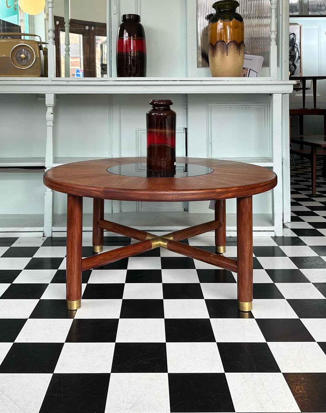 Mid-century G Plan Round Coffee Table With Smoked Glass Insert, 1960s ...