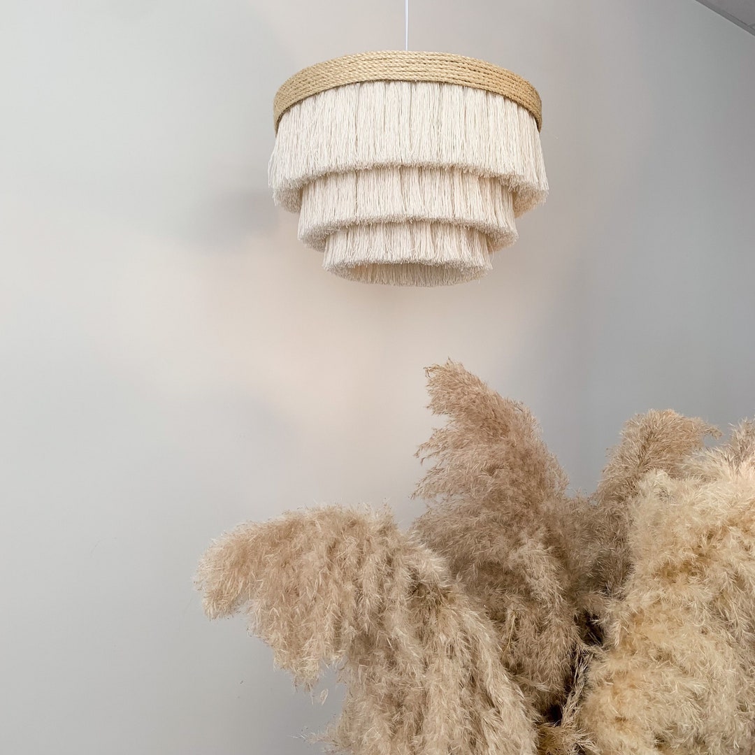 Boho Light Fixture, Fringe Cotton Chandelier, Boho Lamp Shade, Beach ...