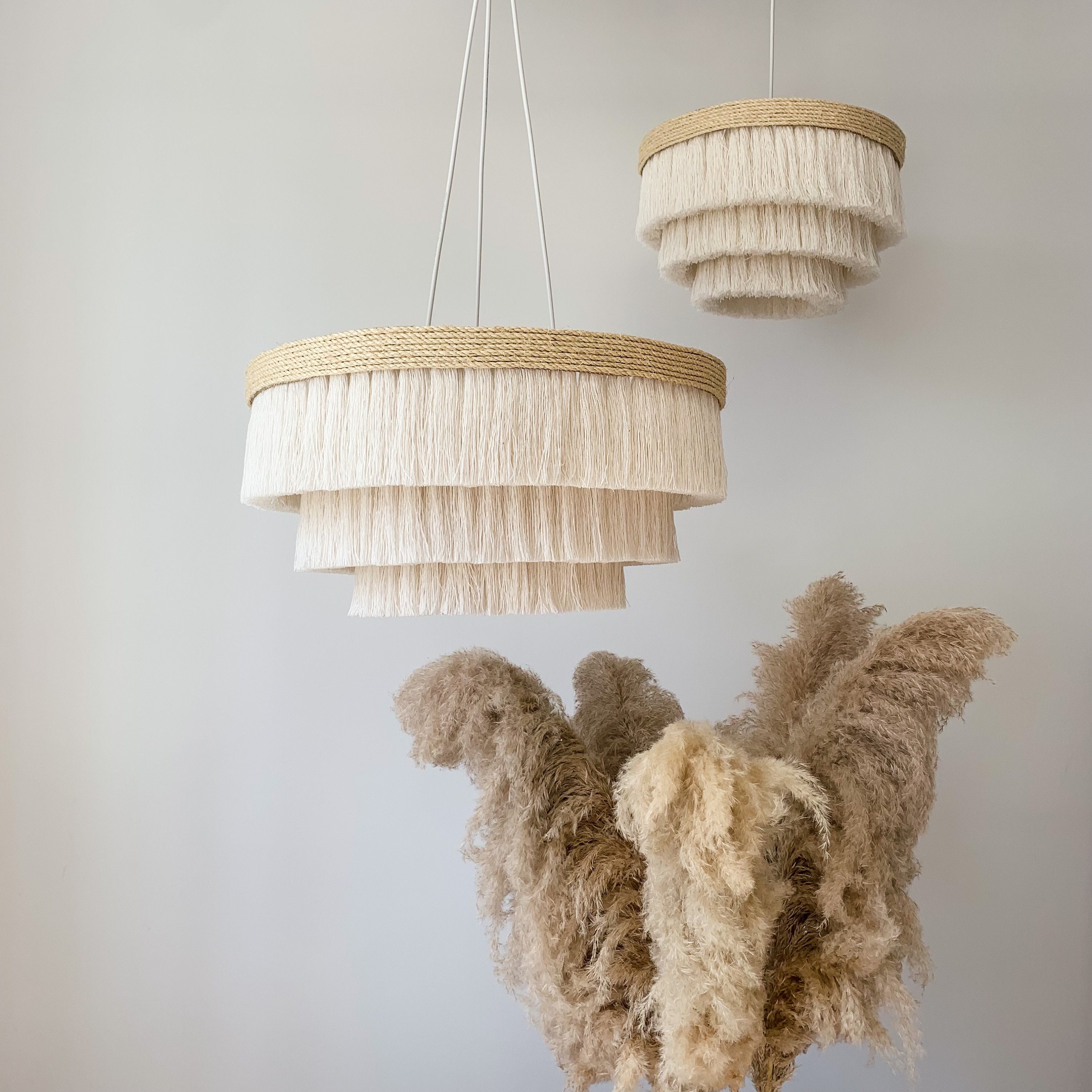 Boho Light Fixture, Fringe Cotton Chandelier, Boho Lamp Shade, Beach ...