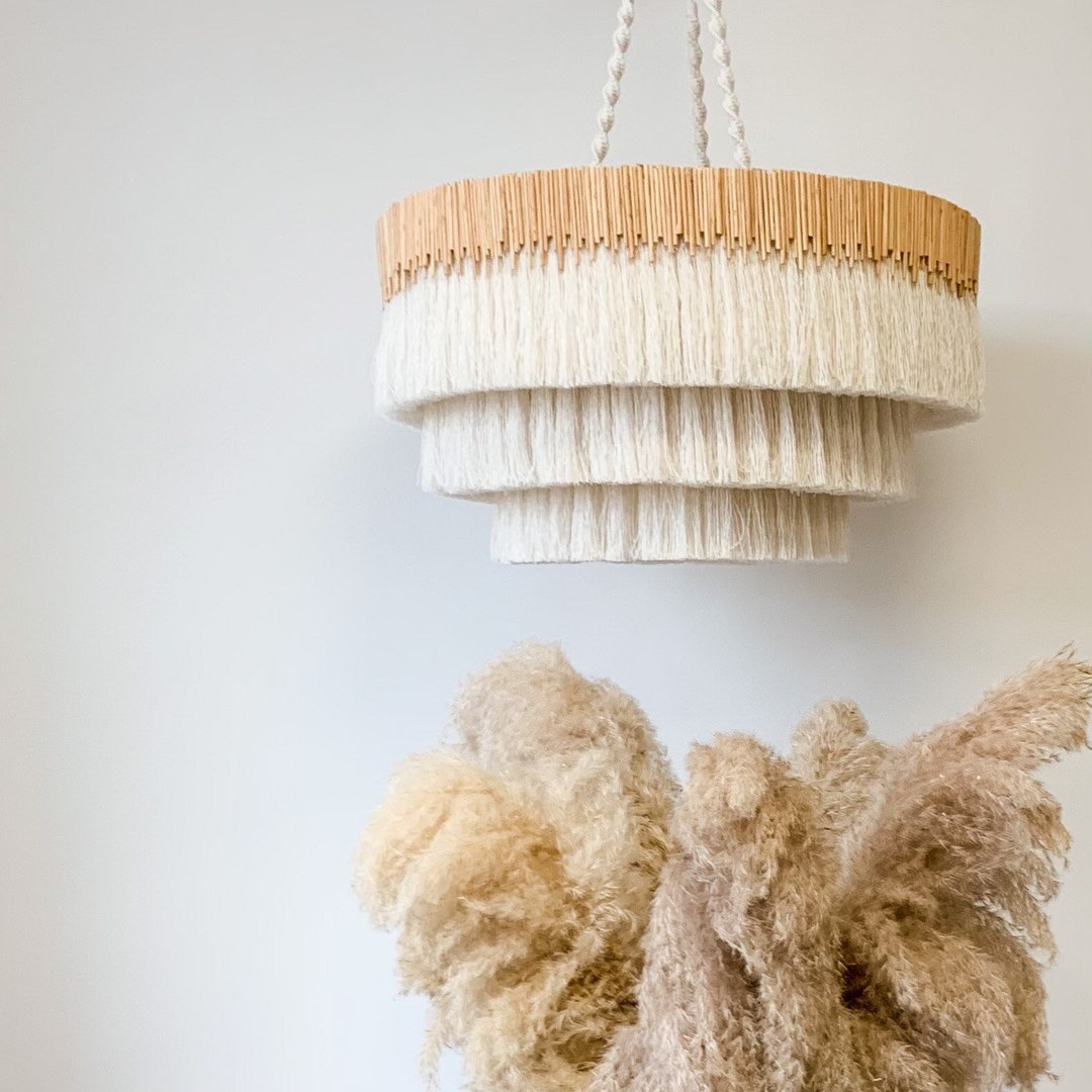 Fringe Pendant Light, Cotton Pendant Light Fixture, Boho Light, Nursery ...