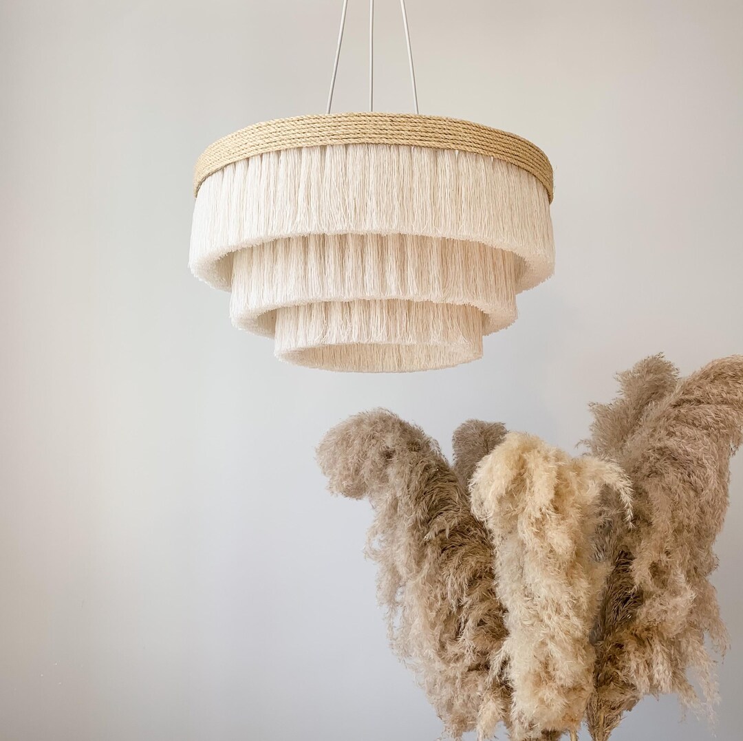 Fringe Pendant Light, Tiered Fringe Chandelier, Natural Style Ceiling ...