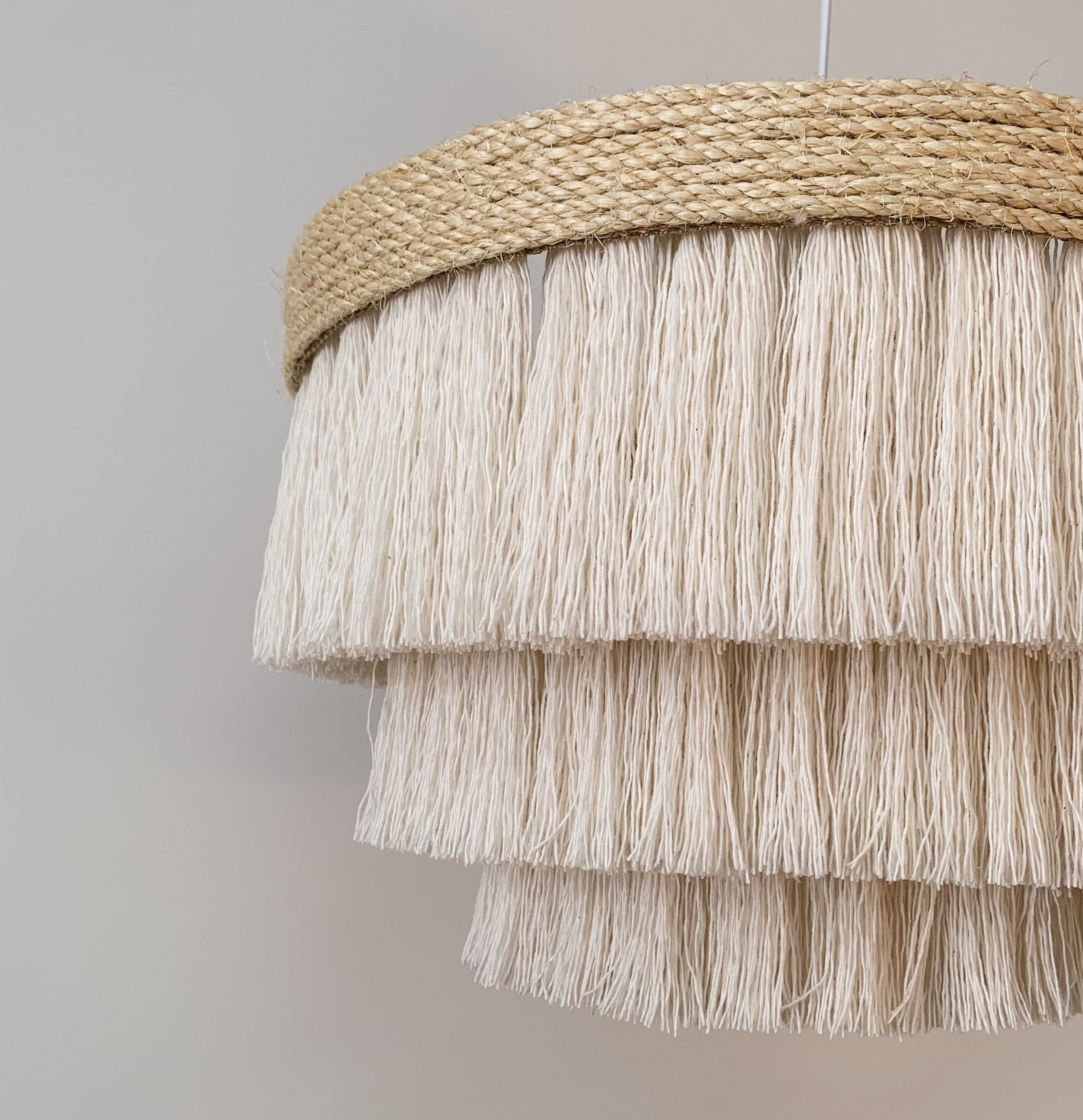 Boho Light Fixture, Fringe Cotton Chandelier, Boho Lamp Shade, Beach ...