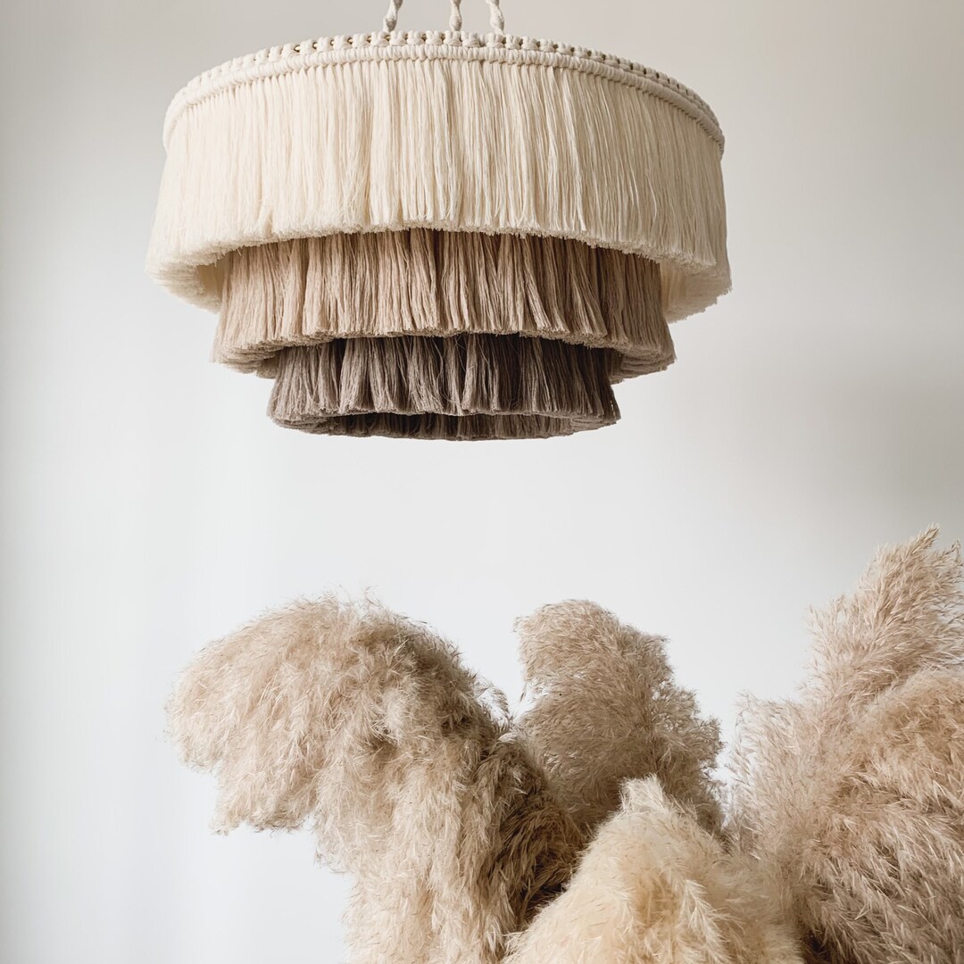 Boho Fringe Chandelier , Cotton Pendant Light, Fringe Light Fixture ...