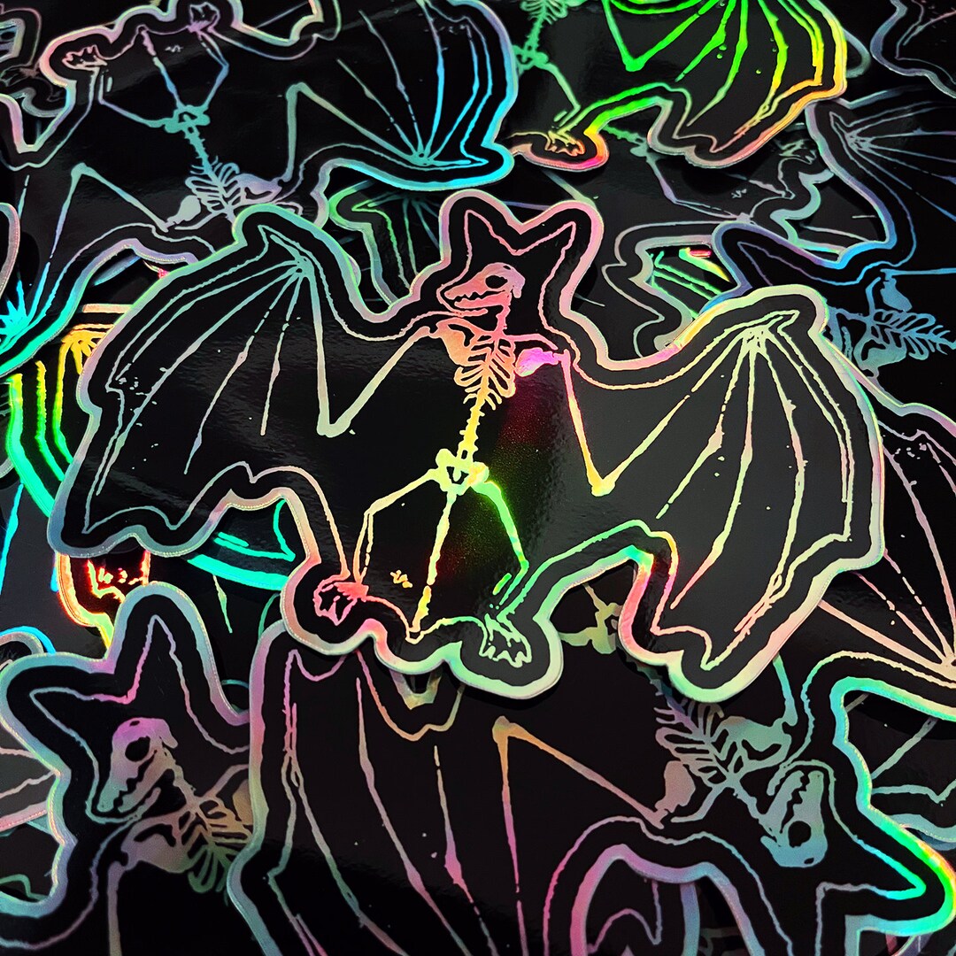 Holographic Skeleton Bat Sticker - Etsy