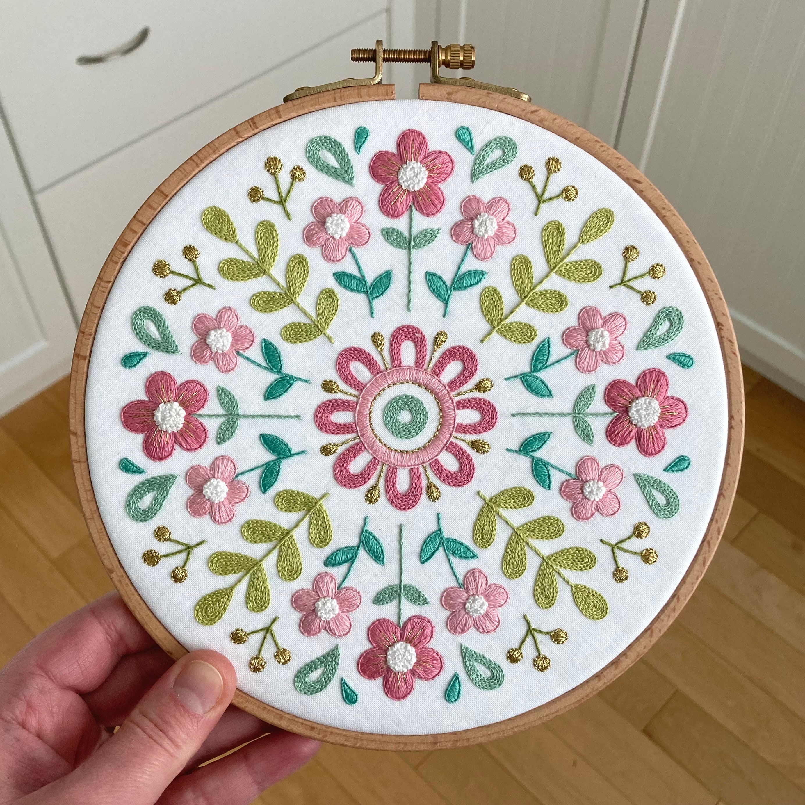 Large Round Floral Folk Hand Embroidery, 7 Hoop, Original Embroidered ...