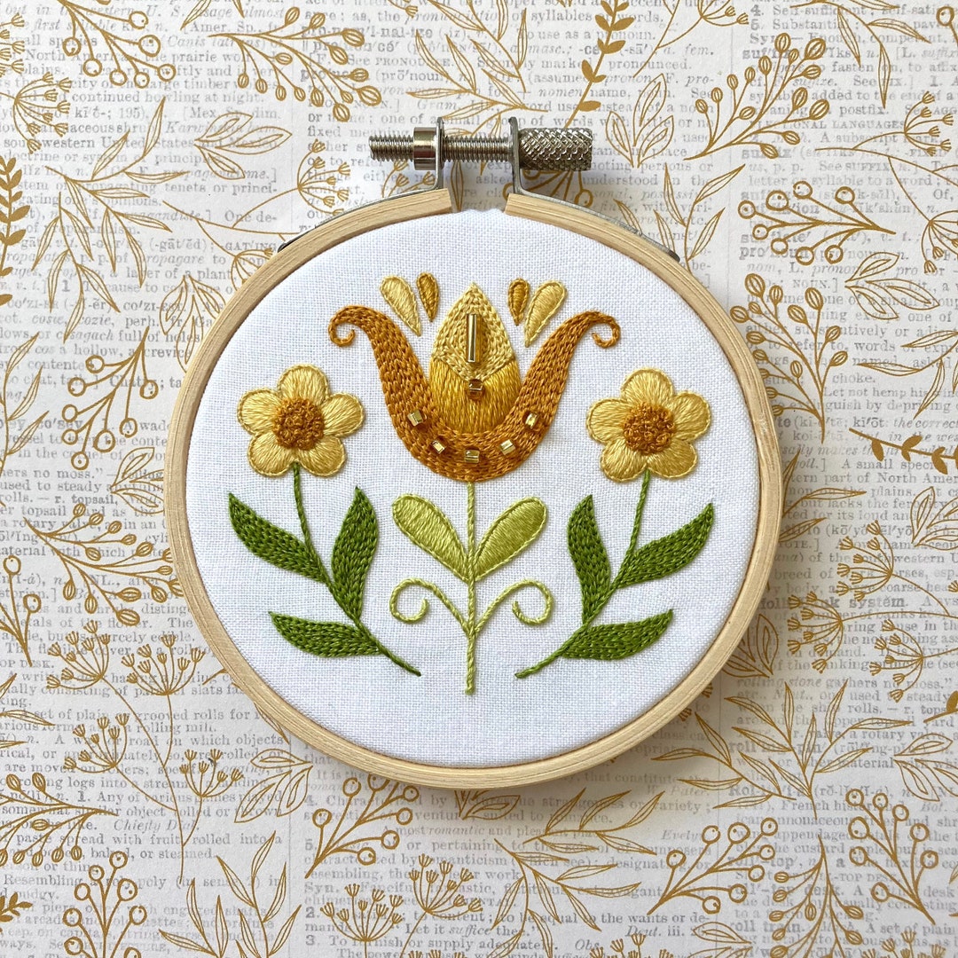 Small Golden Yellow Flower Embroidery With Gold Beads, 3.5 Inch/10cm ...