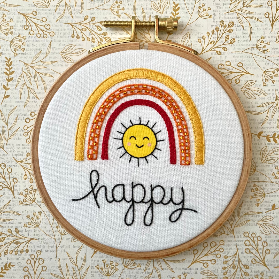Happy Sun and Rainbow Original Hand Embroidery 4.5 Beech - Etsy