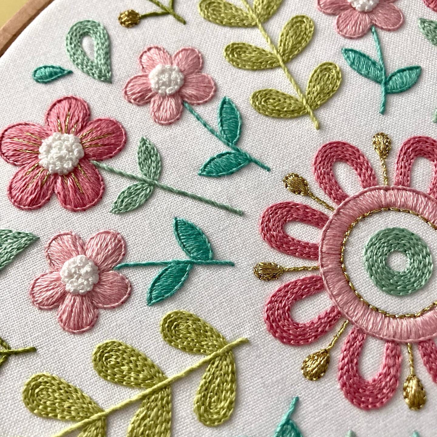 Large Round Floral Folk Hand Embroidery, 7 Hoop, Original Embroidered ...