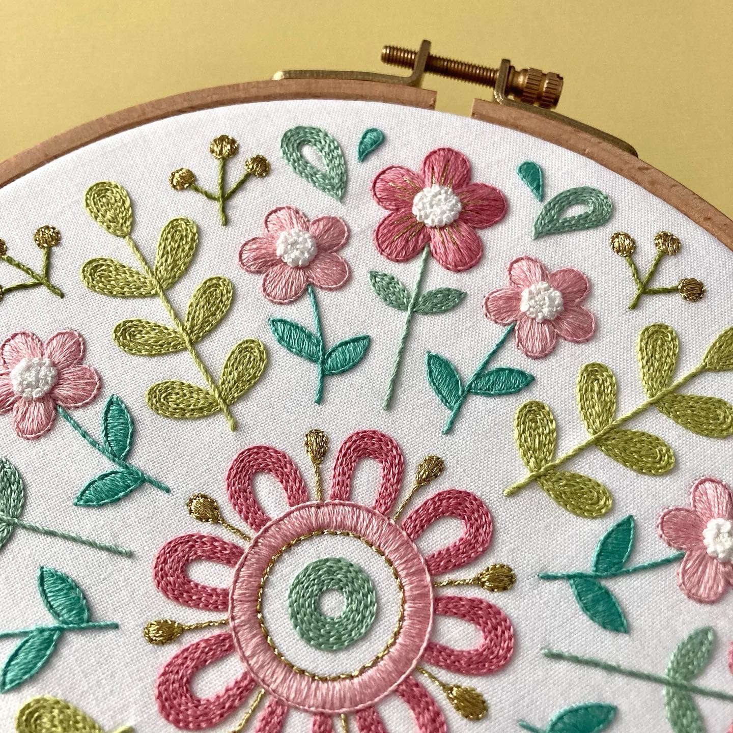 Large Round Floral Folk Hand Embroidery, 7 Hoop, Original Embroidered ...
