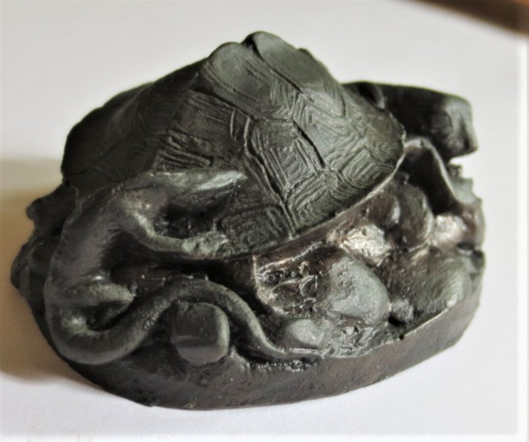 Super Detailed Bronze Figurine of Turtle and Annoying Lizard. Signed ...